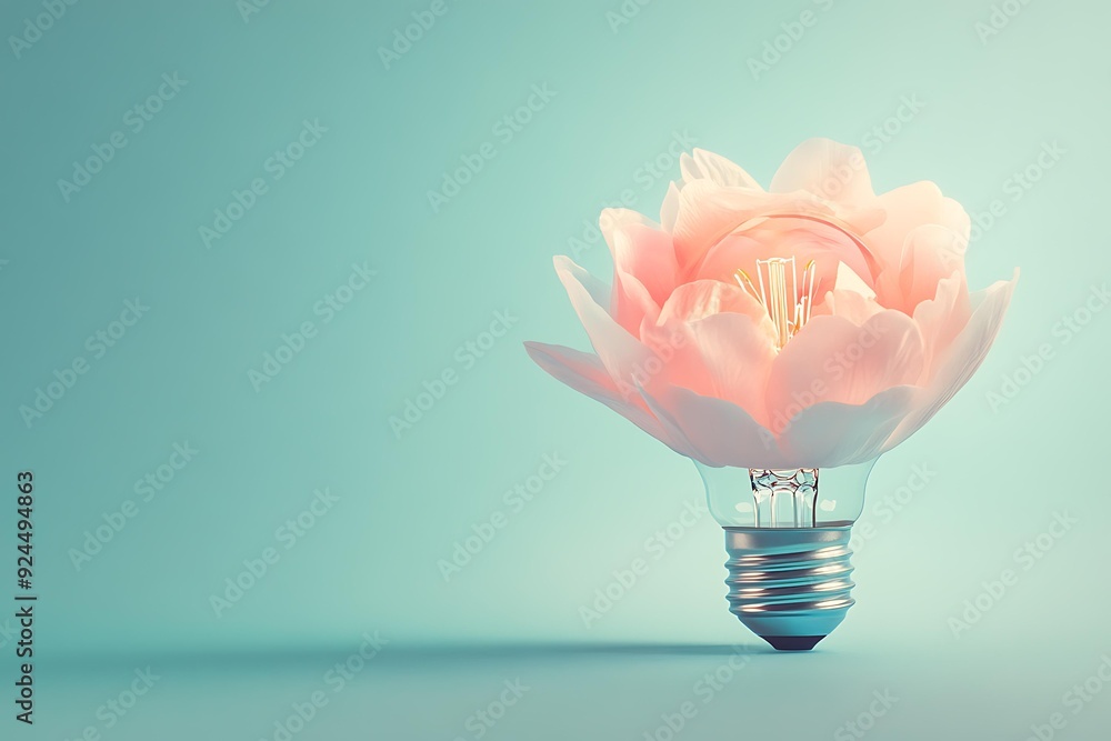 light bulb transformed intoflower, radiating creativity and beauty.soft ...