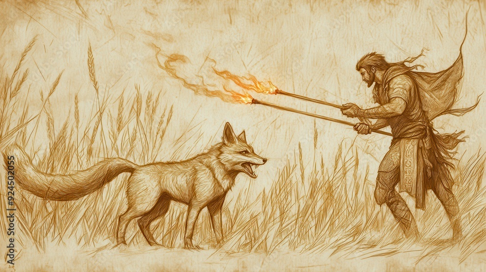 Judges: Samson’s Marriage and Riddle, Samson Setting Foxes with Torches ...