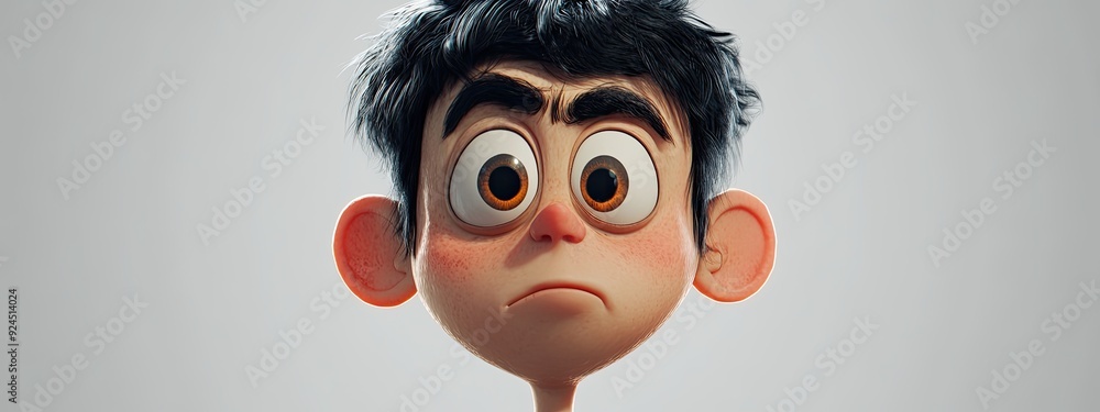 3D Cartoon of a young rude character digging his ear and staring at the ...