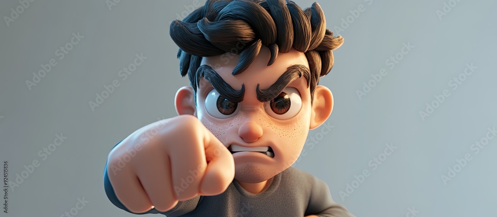 3D Cartoon of a Young Man with Diverse Features Isolated on a Grey ...
