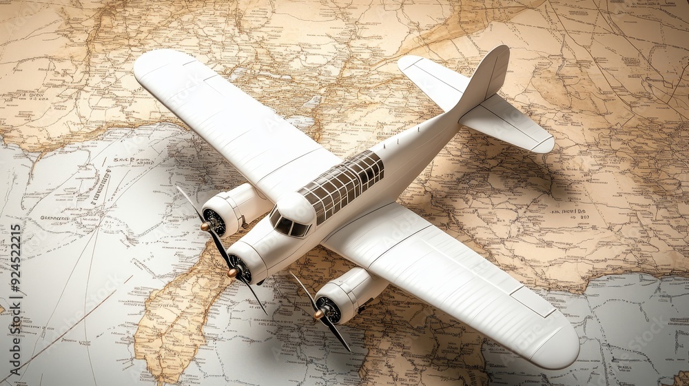 Vintage airplane, sepia-toned map background, detailed old aircraft ...