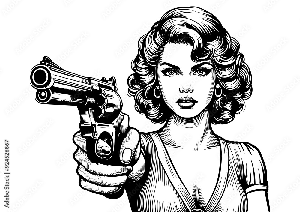 Woman femme fatale confidently wielding a revolver, classic embodiment ...