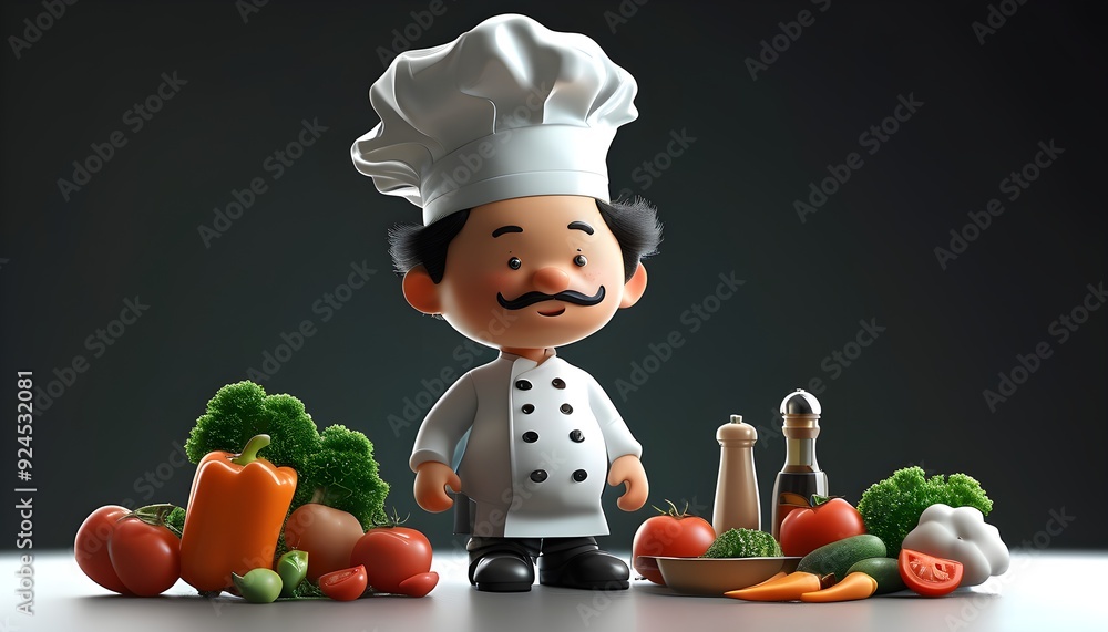 Three cute cartoon chefs, wearing white chef uniforms and chef hats ...