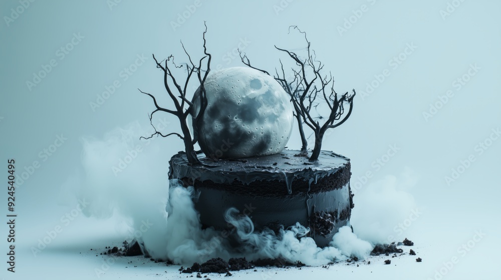 Spooky Halloween cake with a dark forest theme, featuring edible trees ...