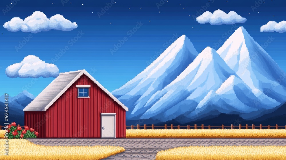 Pixel art landscape, 16-bit graphics, vibrant colors, retro game ...