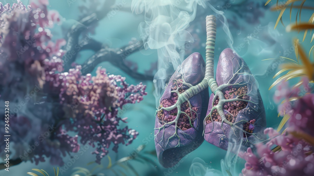 Artistic depiction of emphysema, showing damage to alveoli in the lungs ...