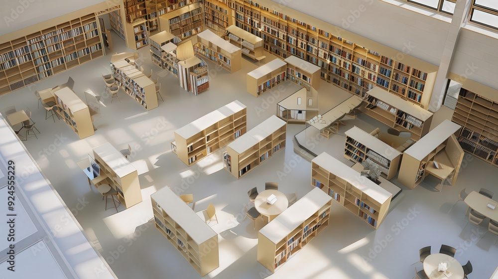 Artistic representation of a blueprint for a public library, including ...