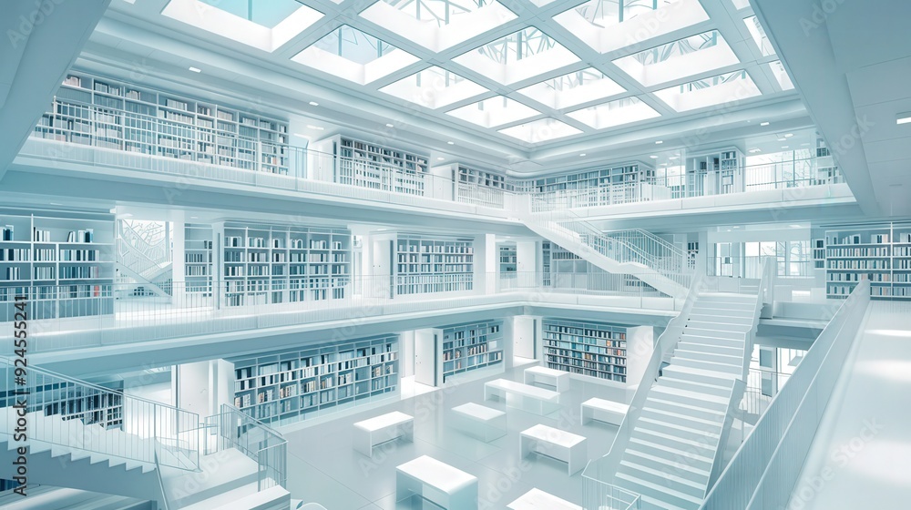 Artistic representation of a blueprint for a public library, including ...