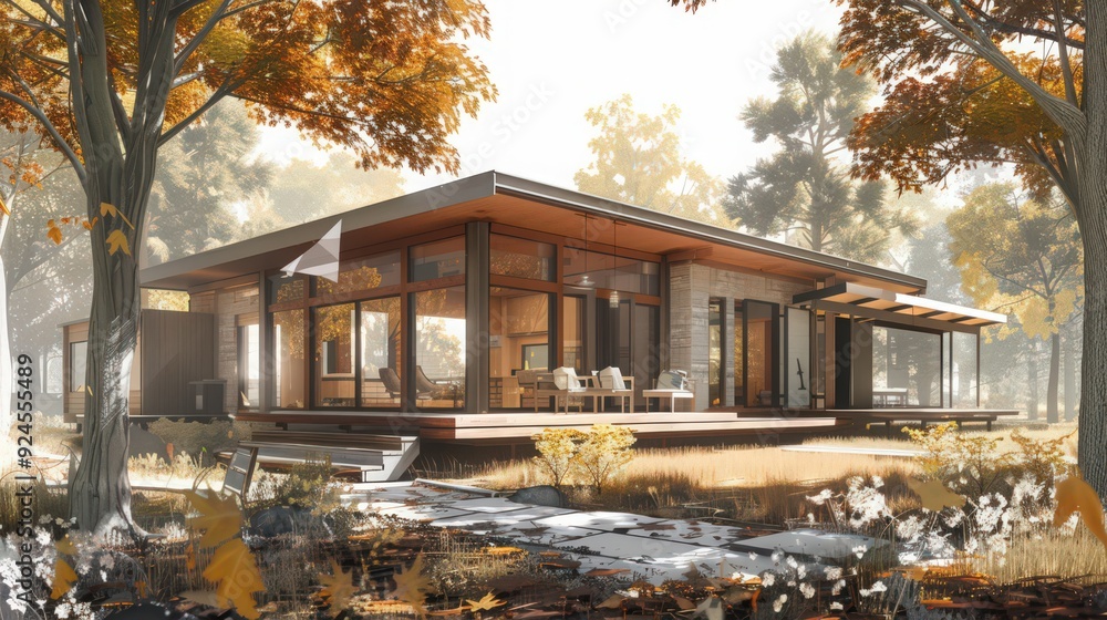 Artistic representation of a blueprint for a vacation cabin, featuring ...
