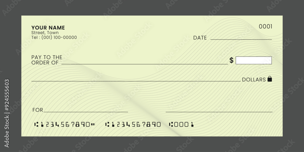 Blank bank check, checkbook cheque template or money payment paper ...