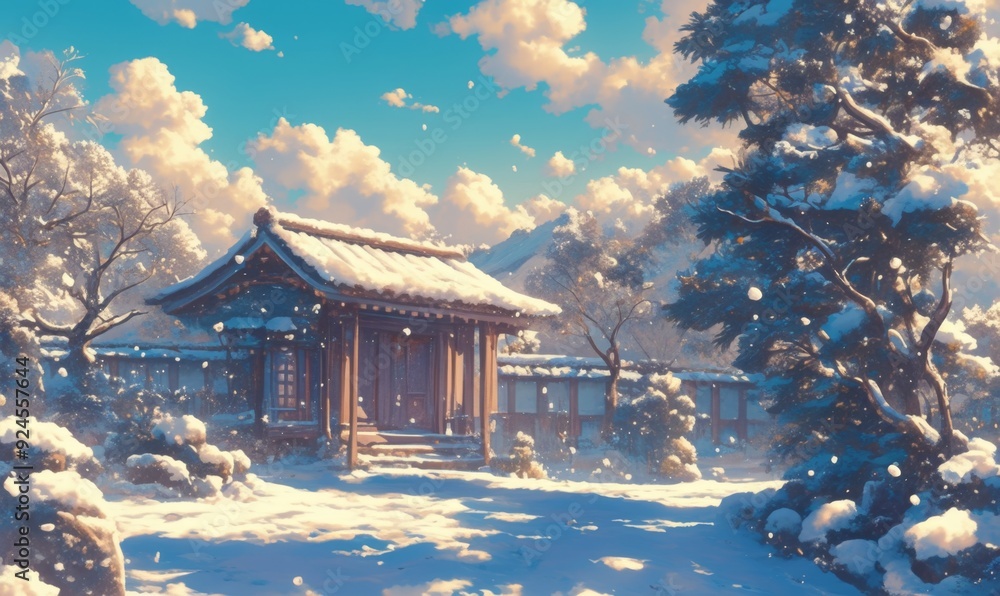 Enchanting Winter Wonderland: Anime-Style Snowy Landscape with Dreamy ...