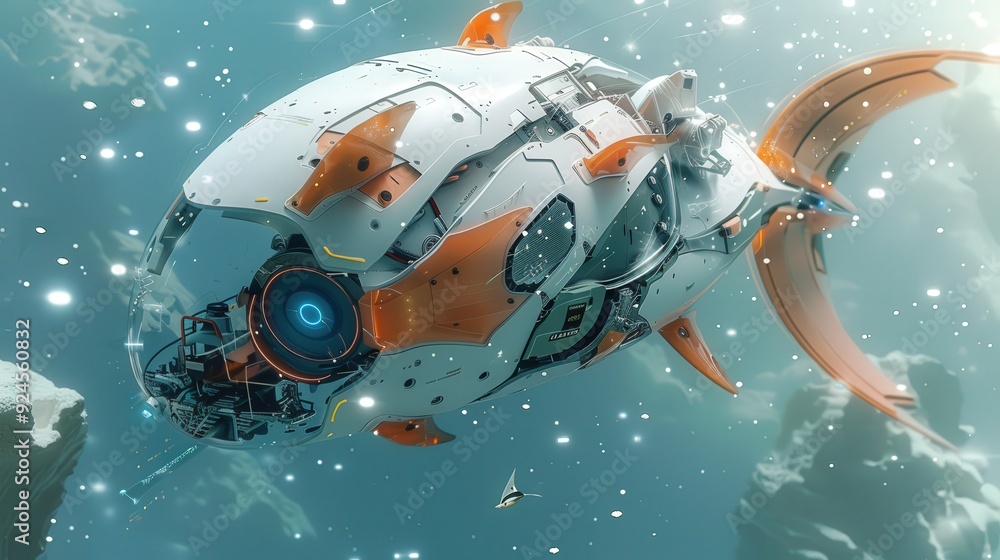 Illustration of a robotic fish, highlighting its aquatic propulsion ...