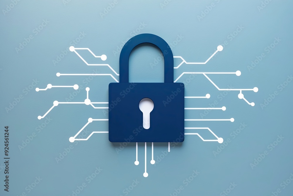 Data Security Visualization with Lock Symbol and Network Connections on ...