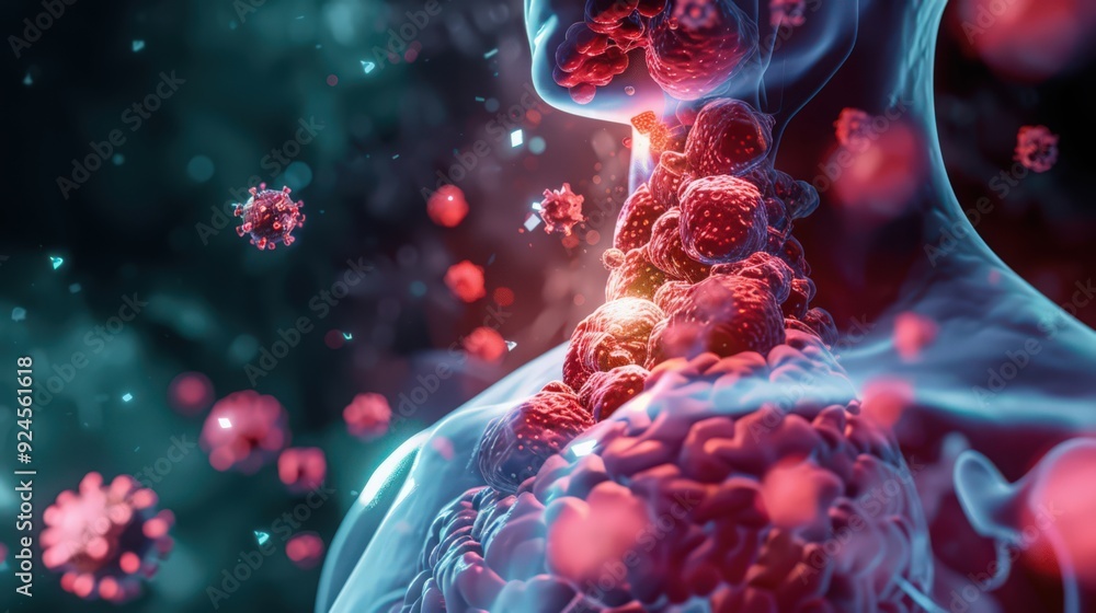 Illustration of an autoimmune thyroid disorder, showing inflammation ...