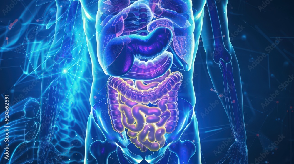 Illustration of the digestive system, from ingestion through the ...