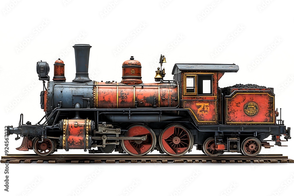 A vintage red steam locomotive showcasing intricate design and ...