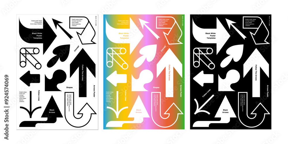 Arrow collection poster design template black white colorful gradient ...