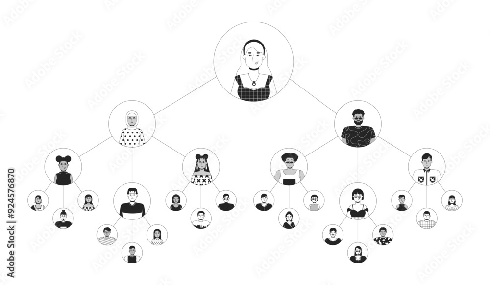 Hierarchy corporate black and white 2D illustration concept. Company ...