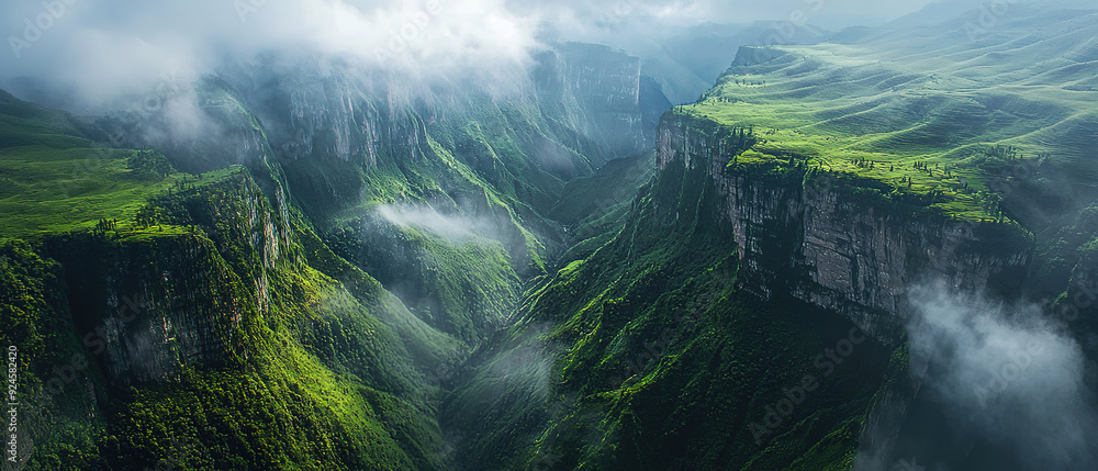 high mountains of China, aerial photography shows green grasslands and ...