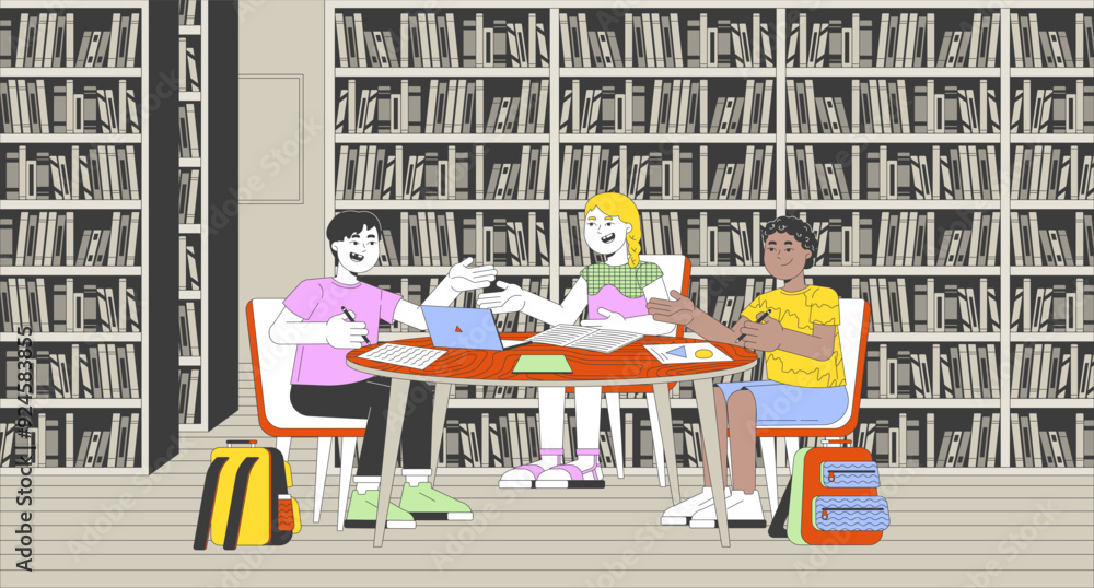 Elementary kids group assignment cartoon flat illustration. Diverse ... Elementary kids group assignment cartoon flat illustration. Diverse ...