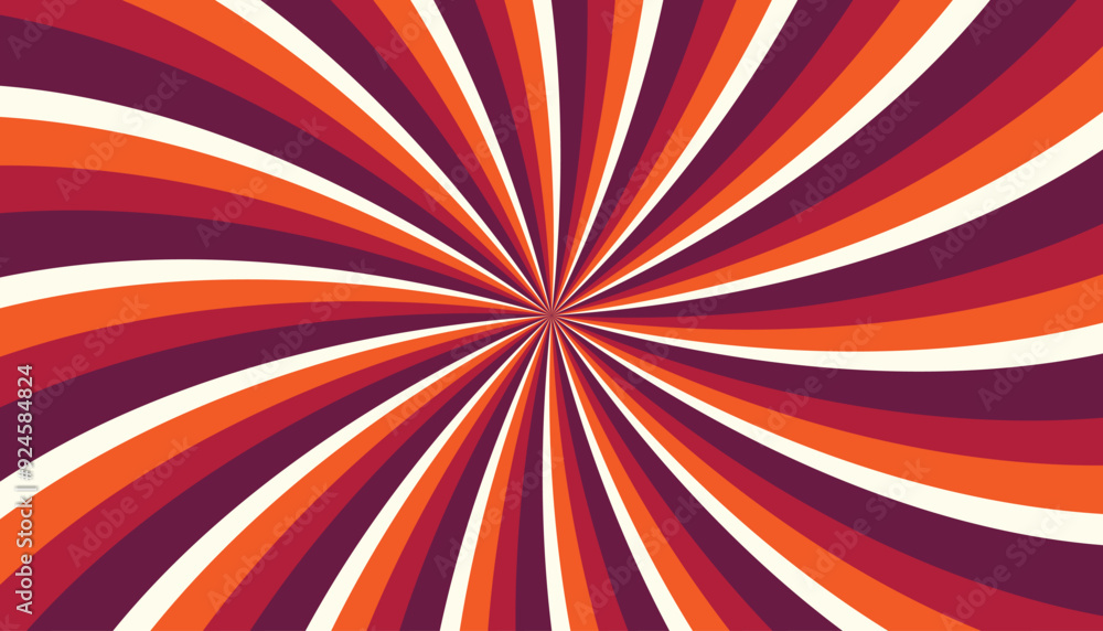 Abstract retro groovy colorful sunburst pattern striped twirl twisted 70s vintage background ...