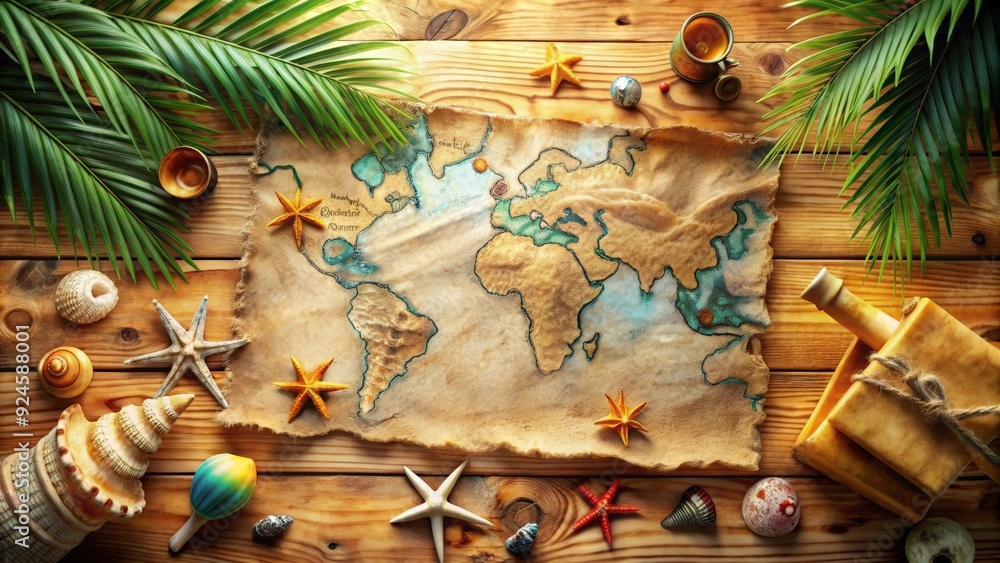 Treasure Map Adventure A topdown view of a weathered treasure map on a ...