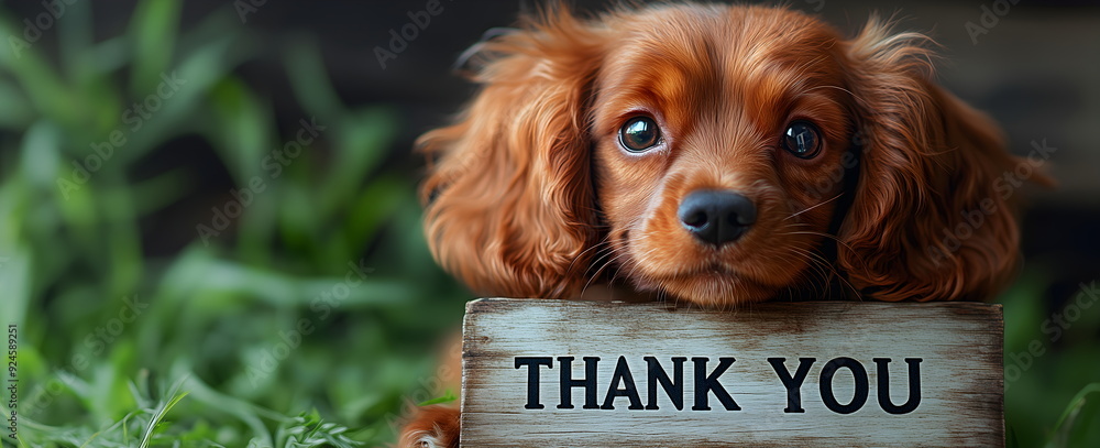 Thank you sign with text, thank you. Cute dog holding thank you note ...