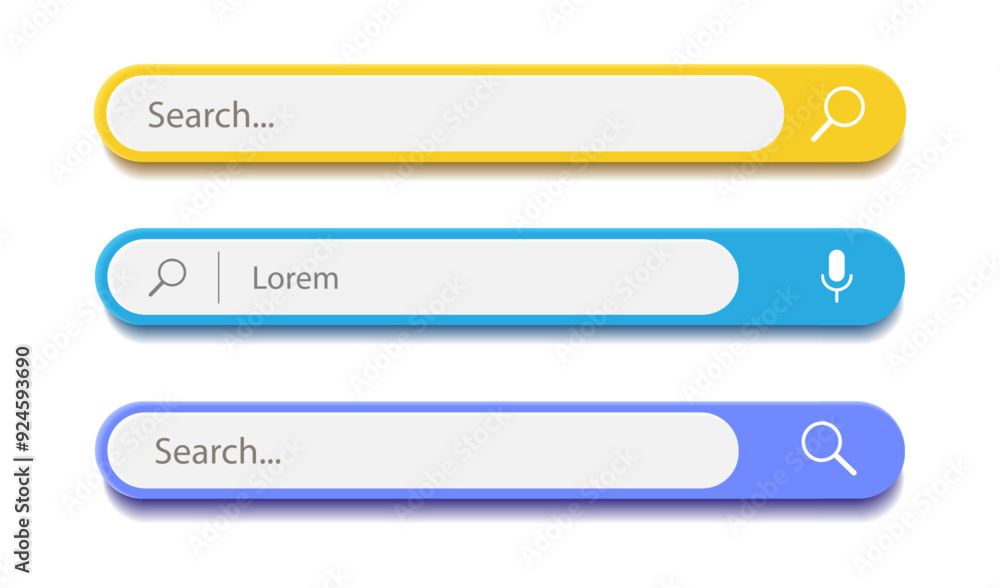 3d search bar Internet browser engine set isolated on white background ...