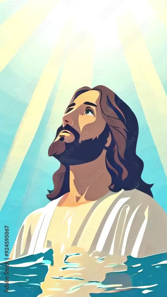 Baptism of Jesus Christ with a halo and sunlight in the Jordan River ...