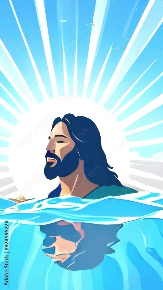Baptism of Jesus Christ with a halo and sunlight in the Jordan River ...
