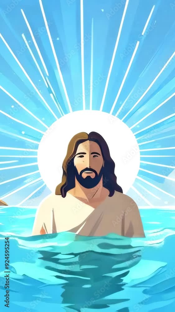 Baptism of Jesus Christ with a halo and sunlight in the Jordan River ...