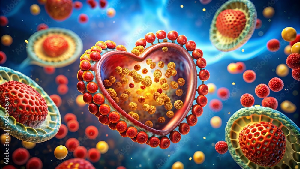 Microscopic illustration of good HDL and bad LDL cholesterol particles ...