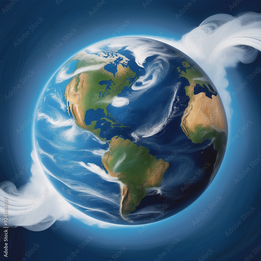 A serene and vibrant depiction of the Earth, rendered in exquisite ...