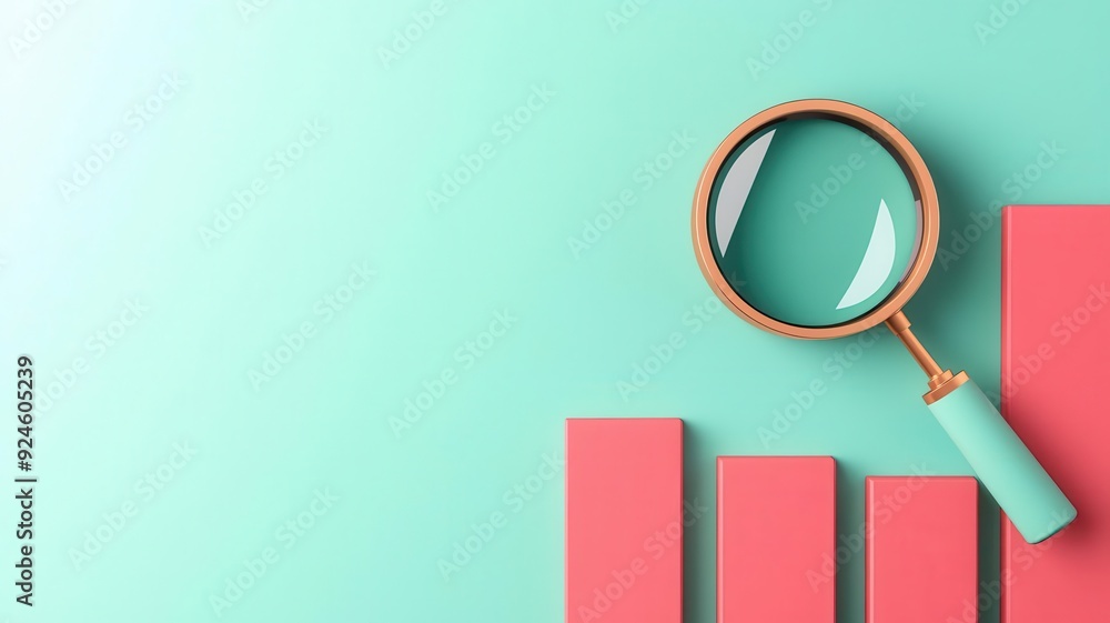 Data analysis chart with magnifying glass, evaluation process in focus ...