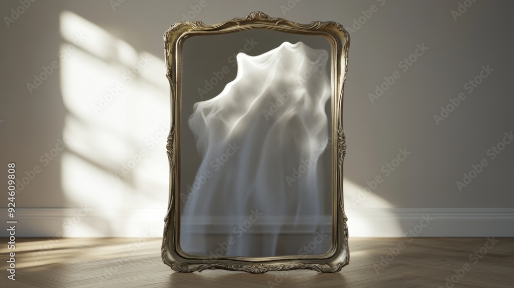 Victorian Ghosts in a Mirror, Create an image of a dusty, antique ...