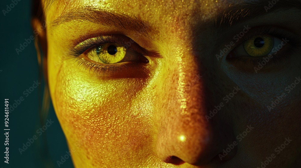 The individual displays noticeable signs of jaundice, with distinctive ...