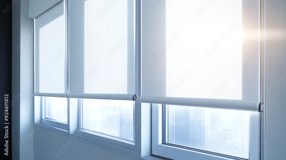 visual depicting external roller blinds installed on modern windows ...