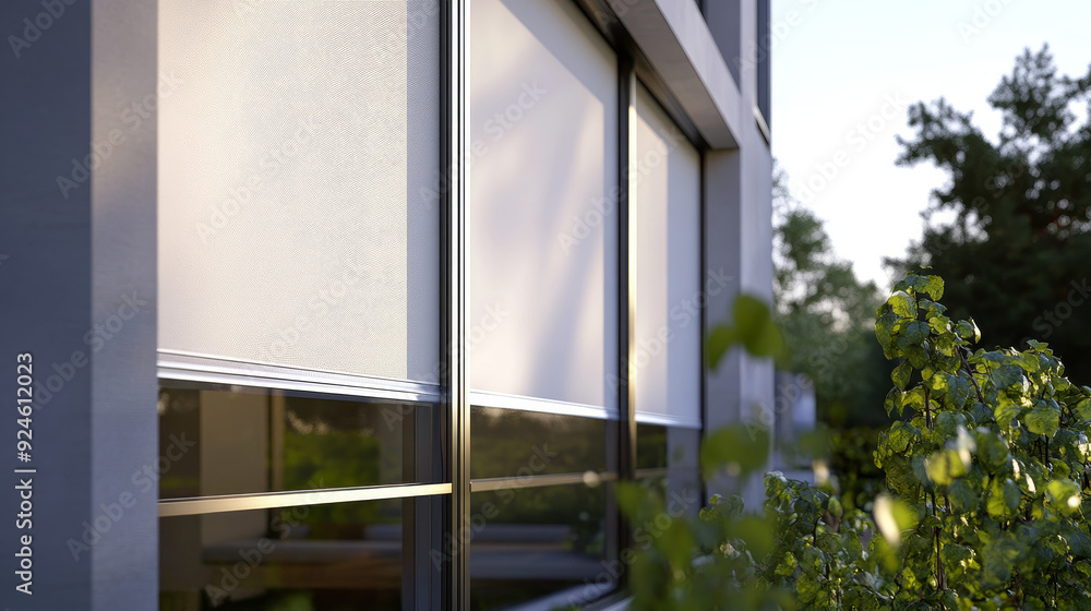 visual depicting external roller blinds installed on modern windows ...
