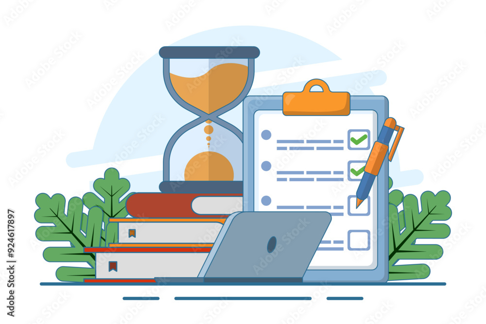 Exam concept, exam paper with timer and hourglass, Exam, Survey ...