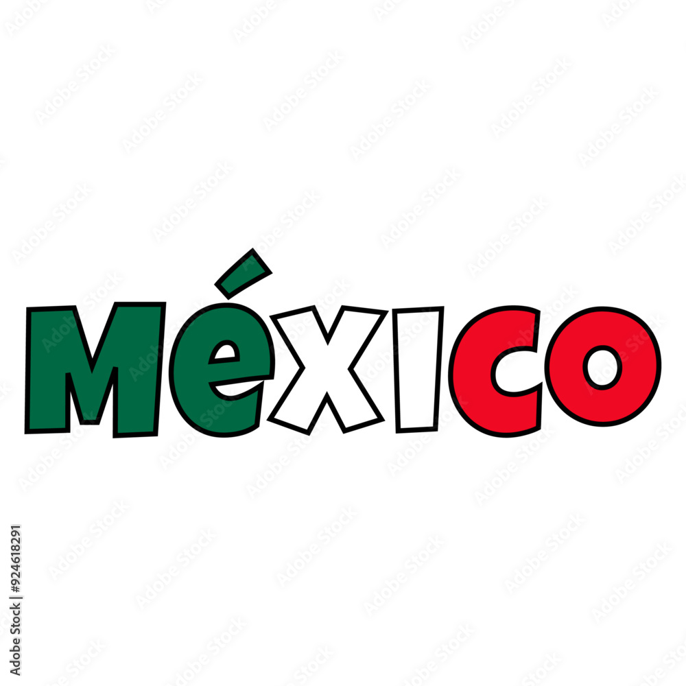 Día de la Independencia de México. Letras palabra México en texto manuscrito con línea exterior ...