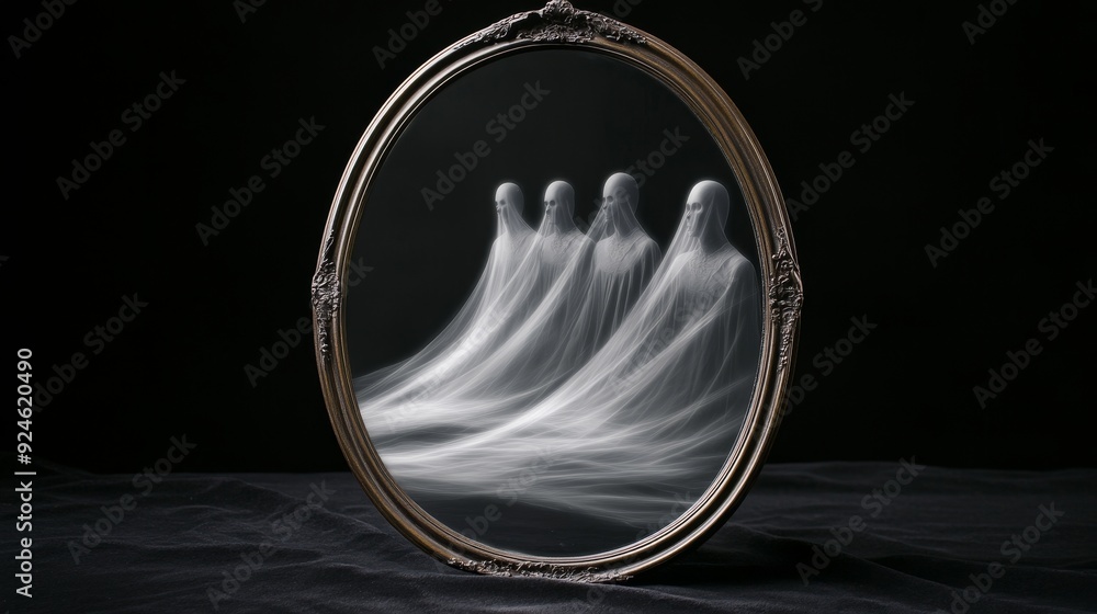 Victorian Ghosts in a Mirror, Create an image of a dusty, antique ...