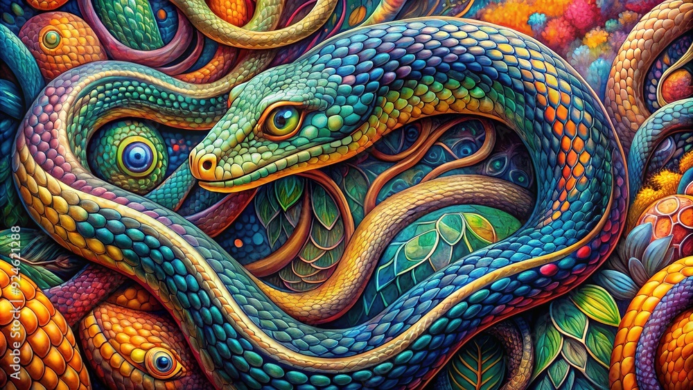 Biomorphic Enigma: Abstract hand-drawn snake with organic shapes and ...