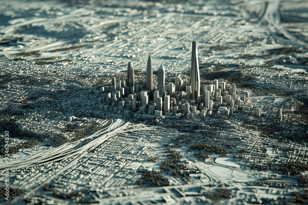 ภาพประกอบสต็อก Technical aerial visual, 3D LiDAR GIS aerial map ...