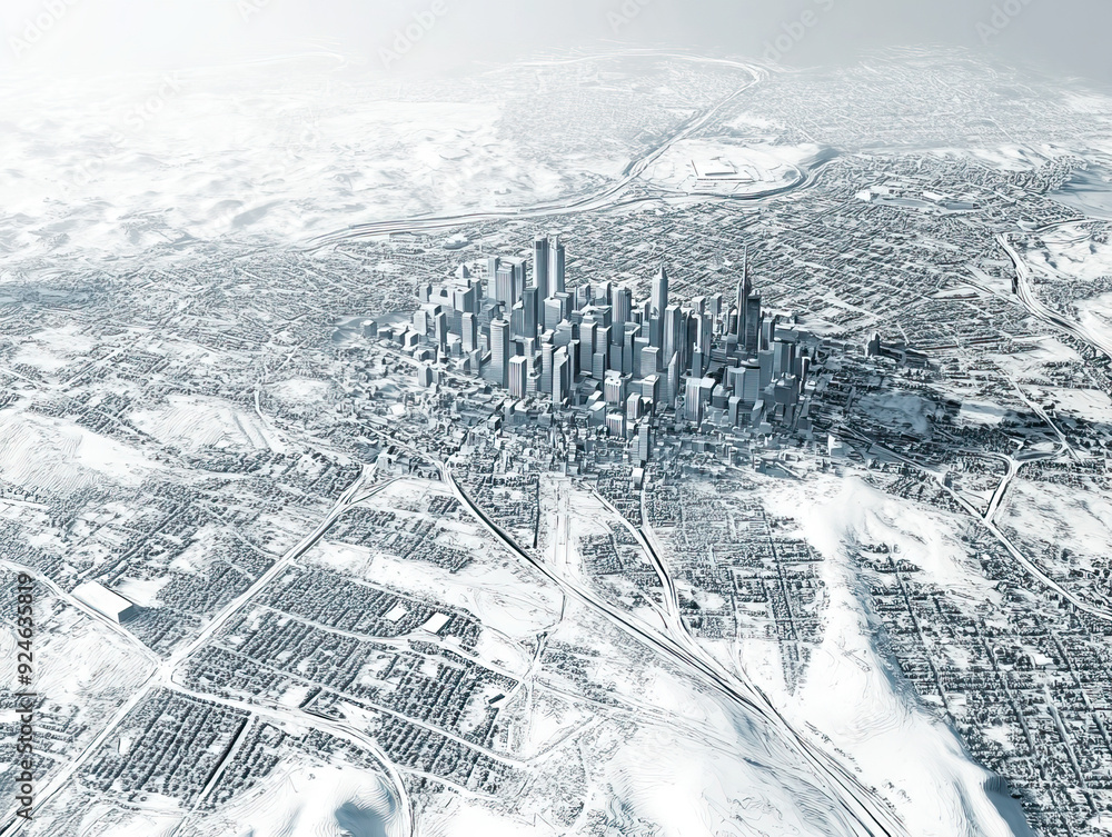 Technical aerial visual, 3D LiDAR GIS aerial map satellite scan model ...