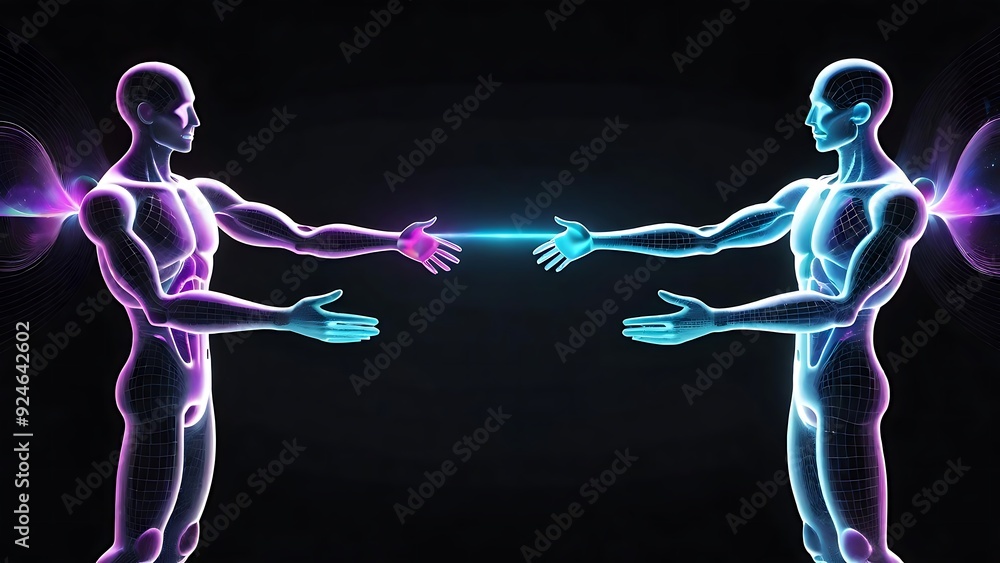 Minimalist faceless 3D characters performing a professional handshake ...