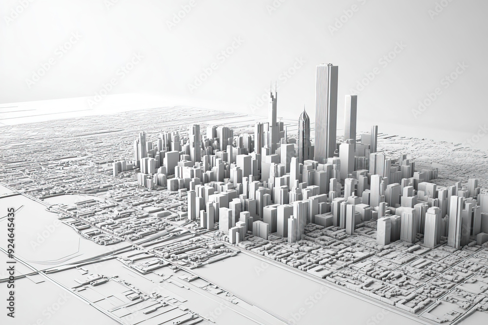 Technical aerial visual, 3D LiDAR GIS aerial map satellite scan model ...