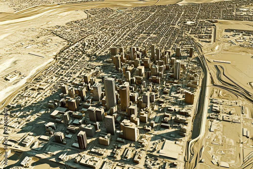 Technical aerial visual, 3D LiDAR GIS aerial map satellite scan model ...