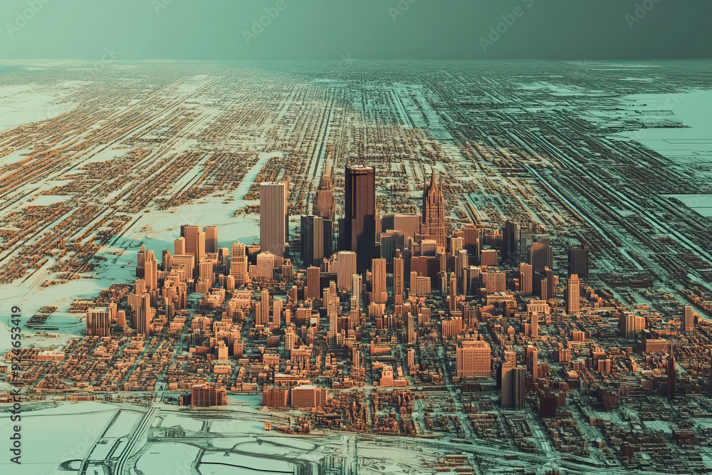 Technical aerial visual, 3D LiDAR GIS aerial map satellite scan model ...