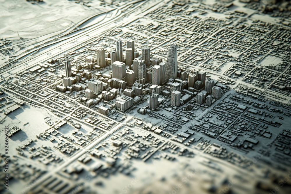 Technical aerial visual, 3D LiDAR GIS aerial map satellite scan model ...