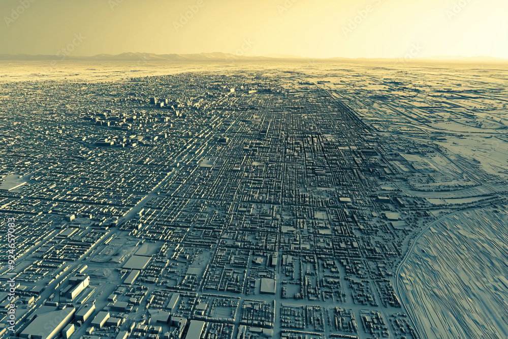 Technical aerial visual, 3D LiDAR GIS aerial map satellite scan model ...